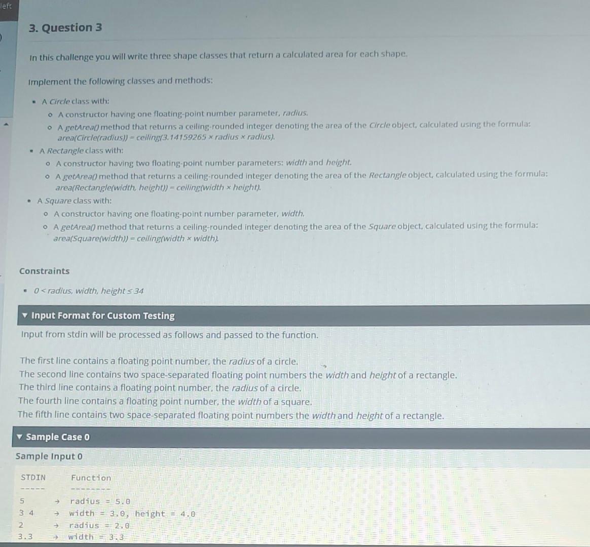 Solved In this challenge you will write three shape classes | Chegg.com