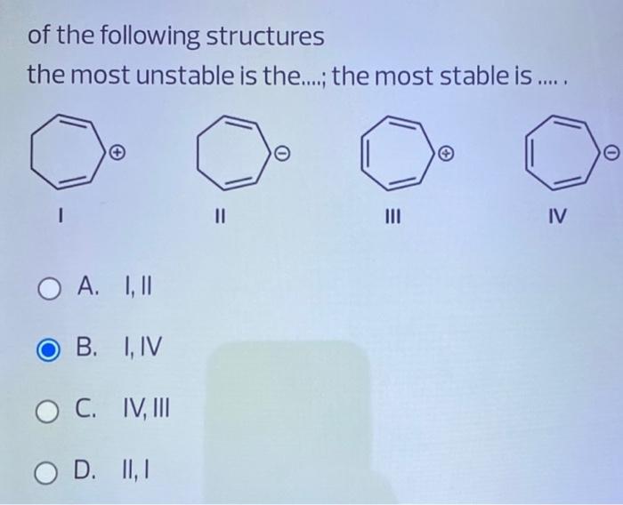 Solved of the following structures the most unstable is | Chegg.com
