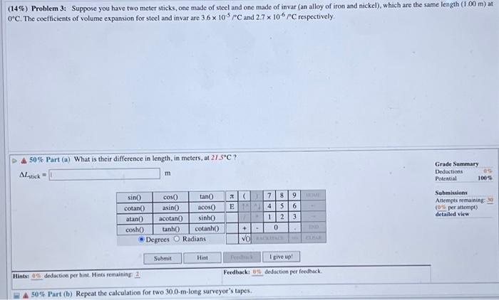 Solved (14\%) Problem 3: Suppose you have two meter sticks, | Chegg.com