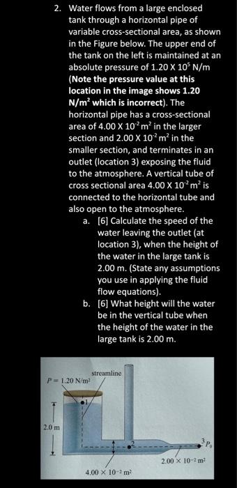 Solved 2. Water flows from a large enclosed tank through a | Chegg.com