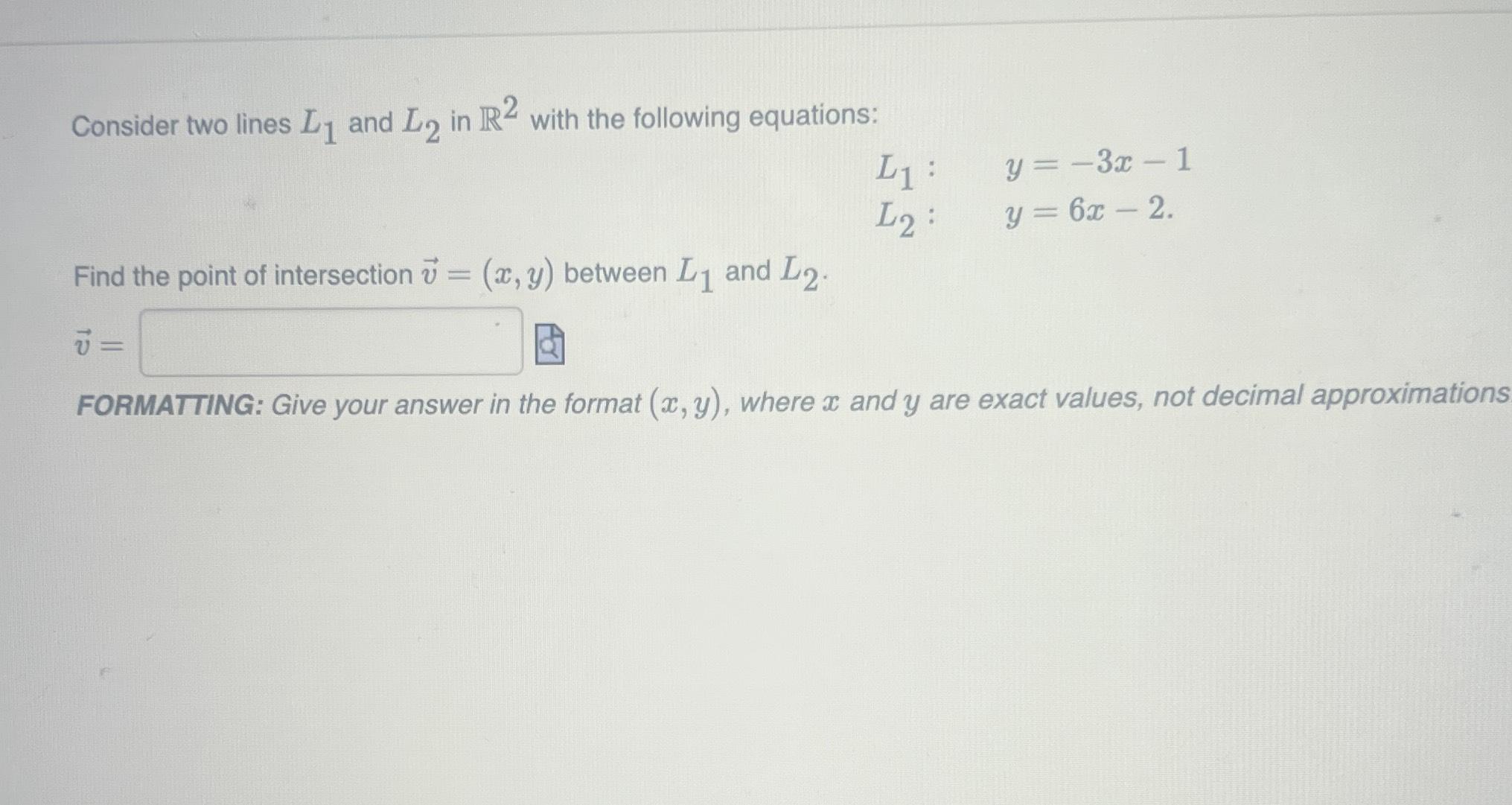 Solved Consider two lines L1 ﻿and L2 ﻿in R2 ﻿with the | Chegg.com