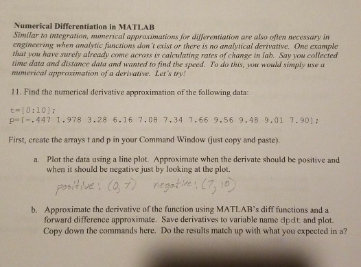 Solved Numerical Differentiation in MATLAB Similar to | Chegg.com