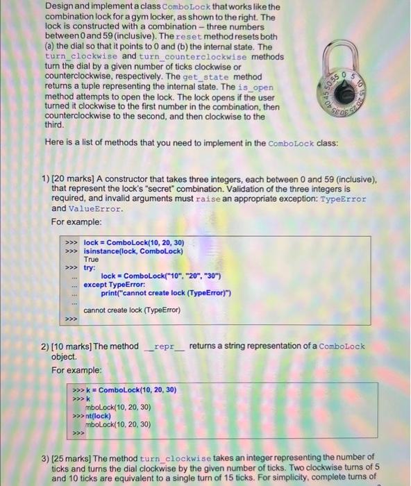 Solved Design And Implement A Class Combolock That Works 
