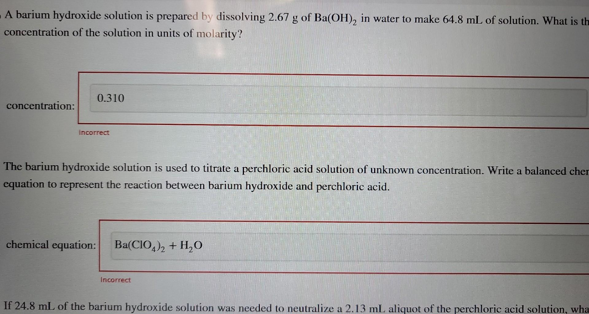 Solved A barium hydroxide solution is prepared by dissolving | Chegg.com