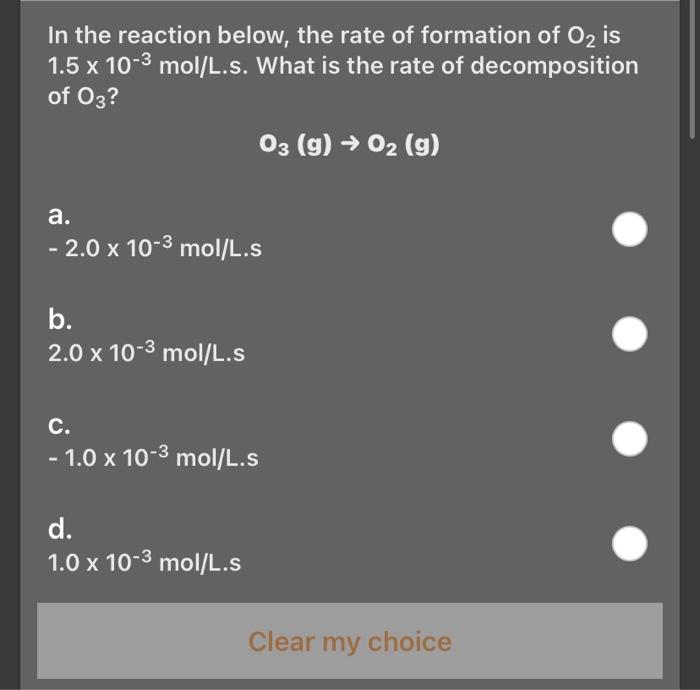 Solved In the reaction below, the rate of formation of O2 is | Chegg.com