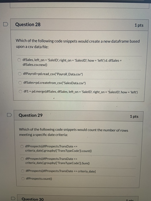 Solved Question 28 1 pts Which of the following code | Chegg.com