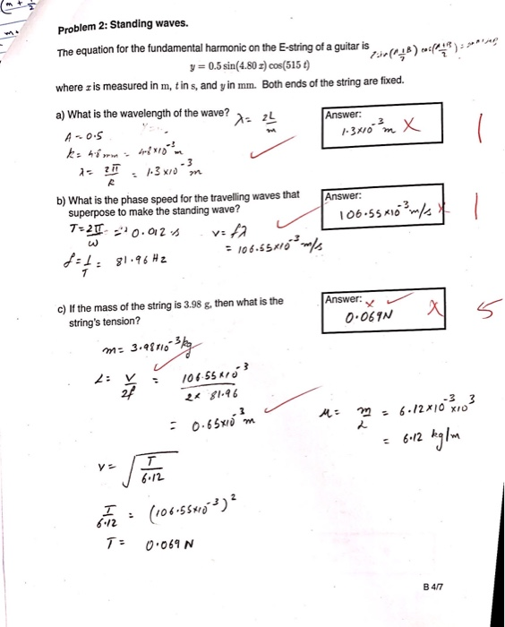 Solved Problem 2: Standing waves. ) () The equation for the | Chegg.com