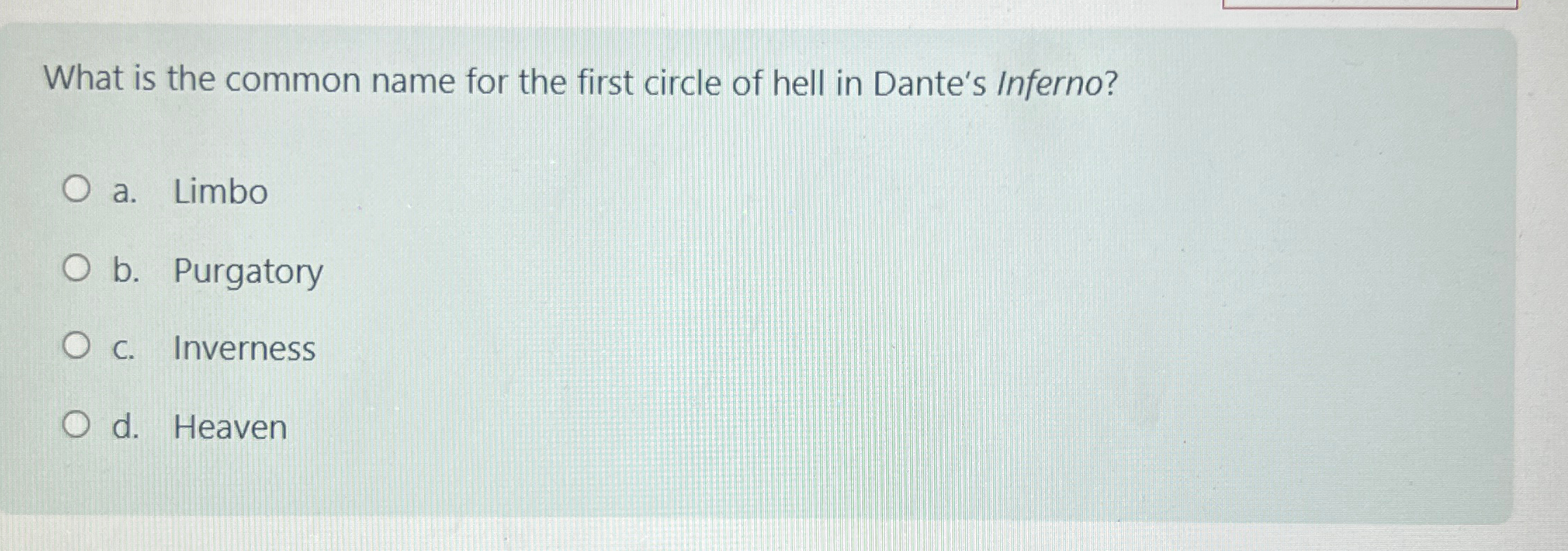 Solved What is the common name for the first circle of hell | Chegg.com