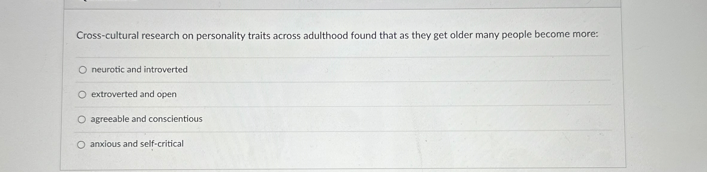 Solved Cross-cultural research on personality traits across | Chegg.com