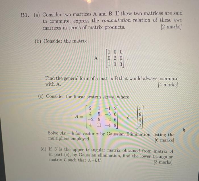Solved B1. (a) Consider two matrices A and B. If these two | Chegg.com