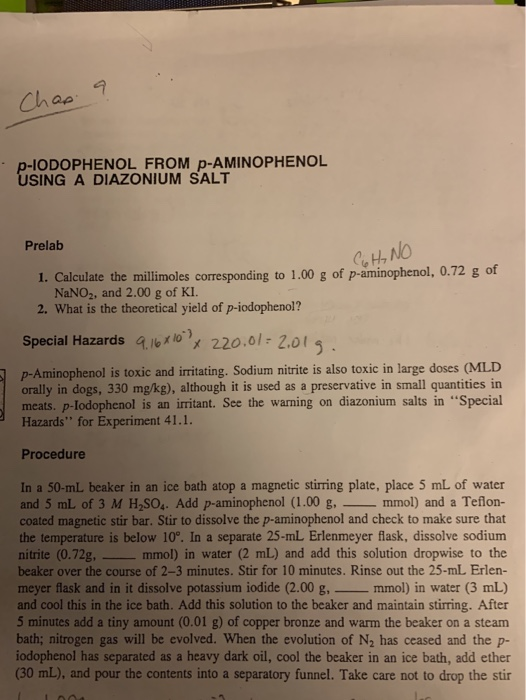 Solved Chap p-IODOPHENOL FROM p-AMINOPHENOL USING A | Chegg.com