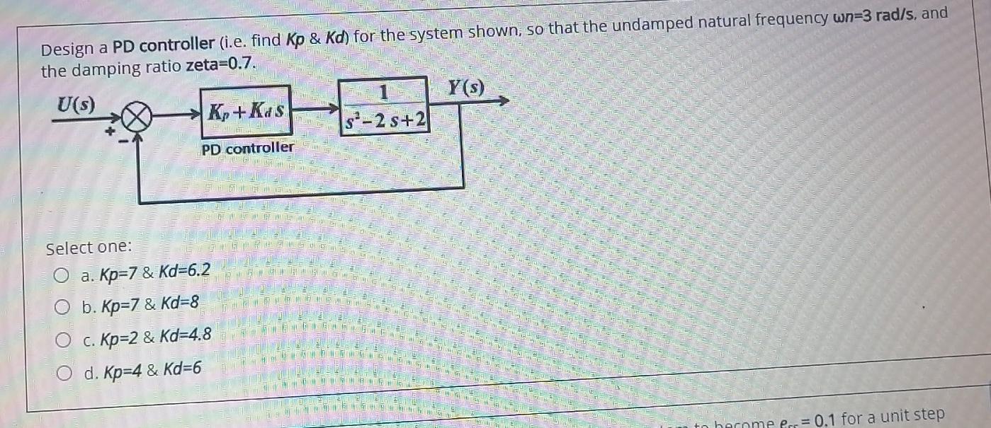 Solved Design a PD controller (i.e. find Kp & Kd) for the | Chegg.com