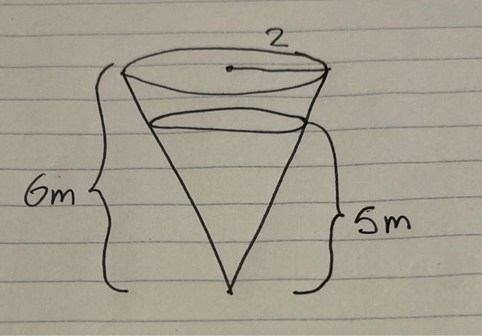 Solved an inverted circular cone with a height of 6m and a | Chegg.com