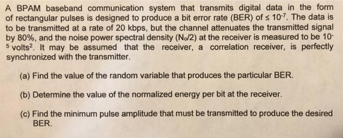 A BPAM baseband communication system that transmits | Chegg.com