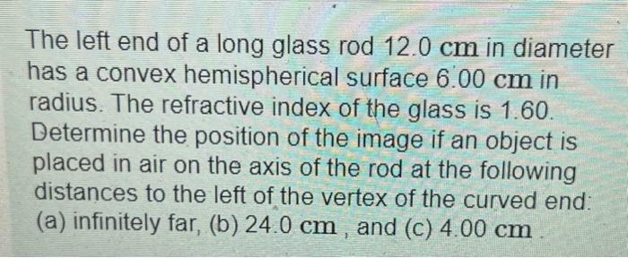Solved The left end of a long glass rod 12.0 cm in diameter | Chegg.com