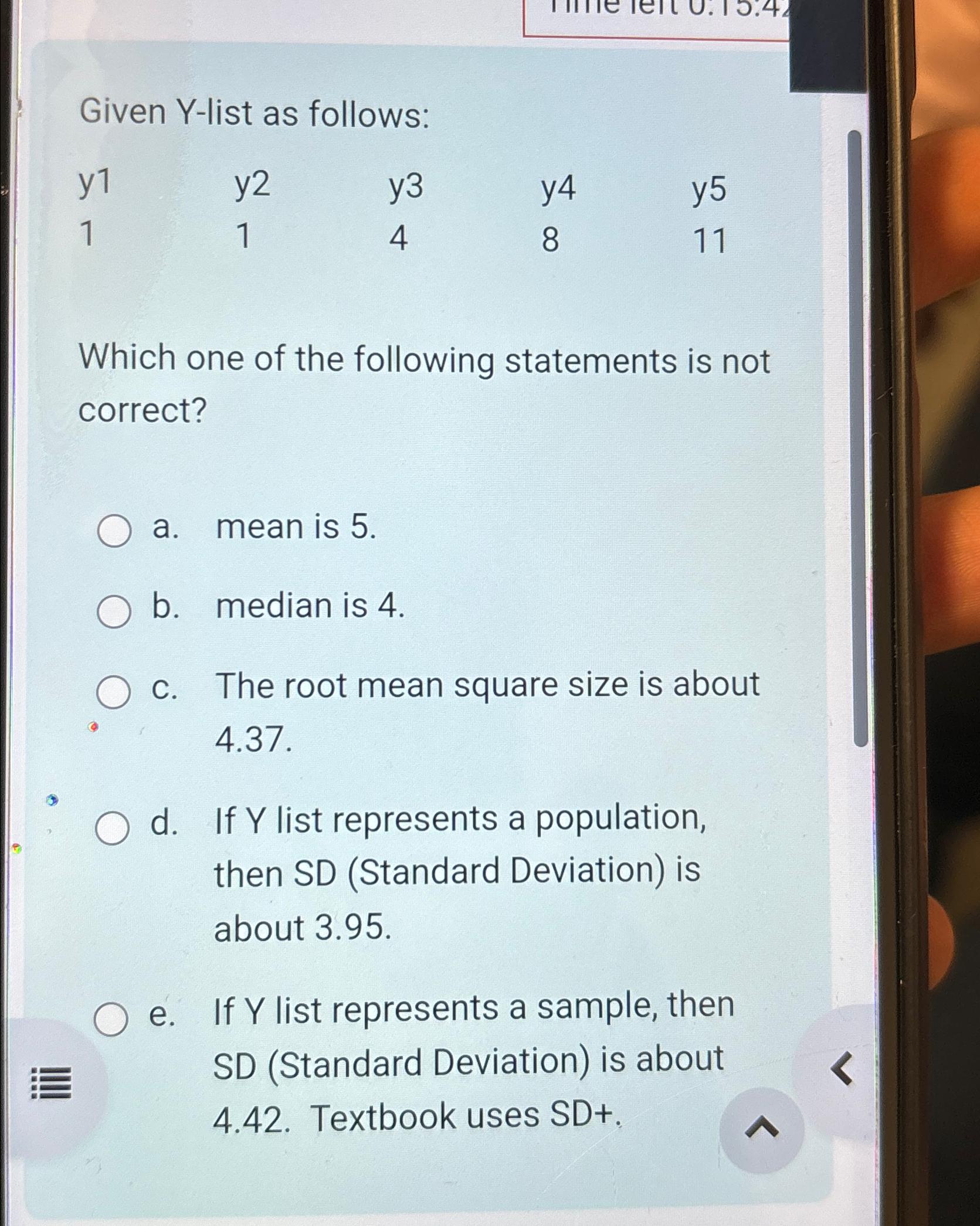 Solved Given Y-list as follows:\table[[y1,y2,y3,y4,y5 | Chegg.com