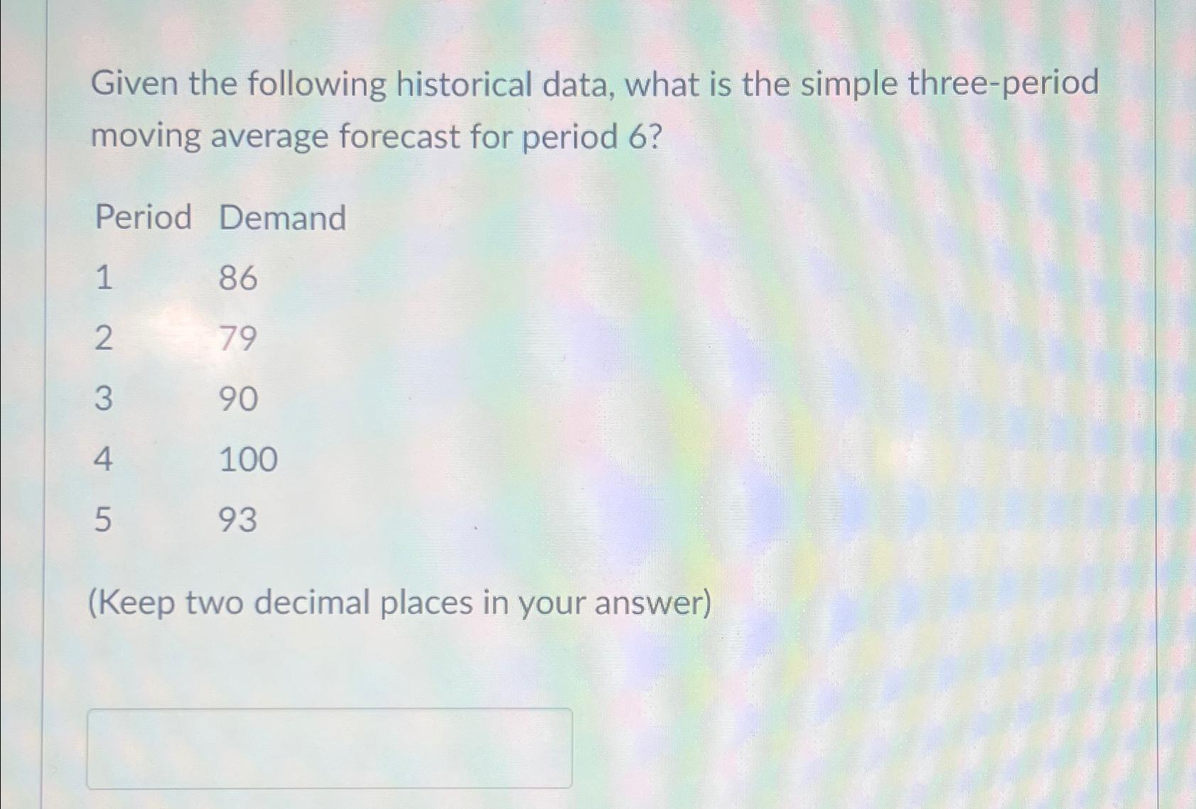 Solved Given the following historical data, what is the | Chegg.com