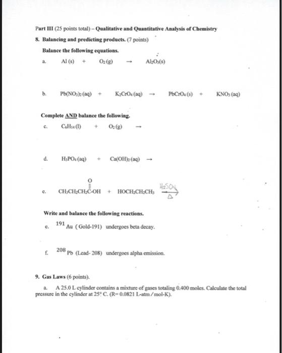 Solved Write and balance the following reactions. e. 191 Au | Chegg.com