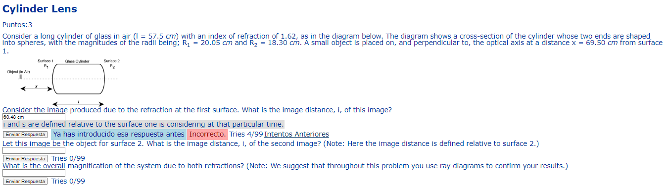 Solved Cylinder LensPuntos:3Consider a long cylinder of | Chegg.com