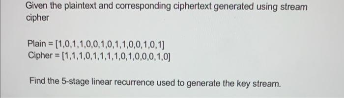 Solved Given the plaintext and corresponding ciphertext | Chegg.com