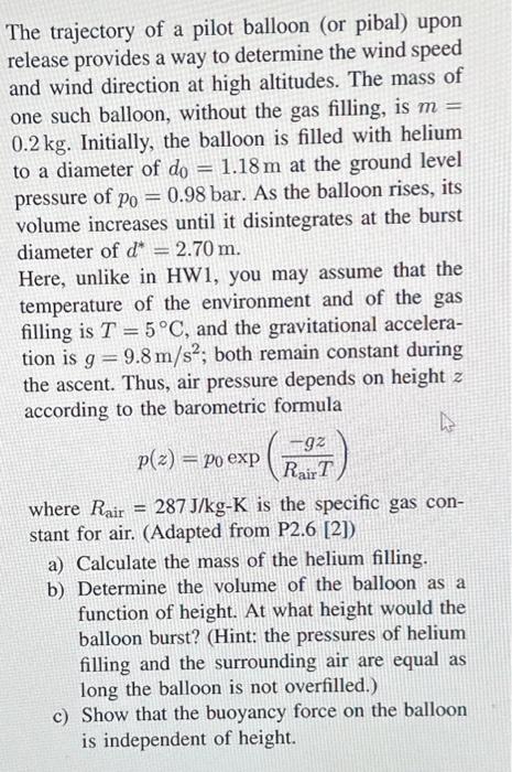 Solved The trajectory of a pilot balloon (or pibal) upon | Chegg.com
