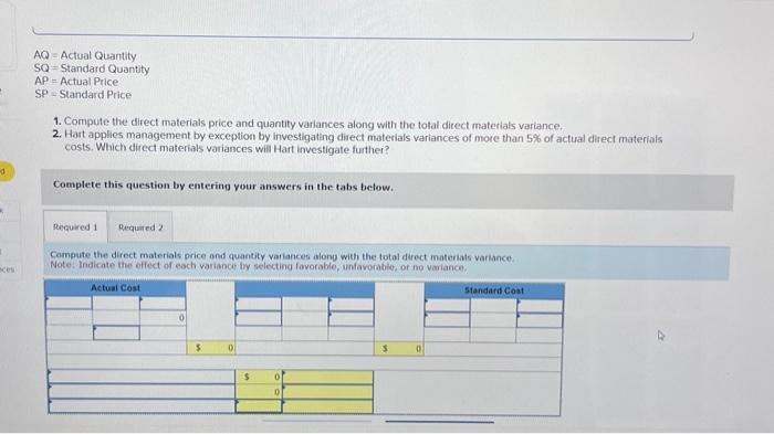 AQ = Actual Quantity SQ=Standard Quantity AP Actual | Chegg.com