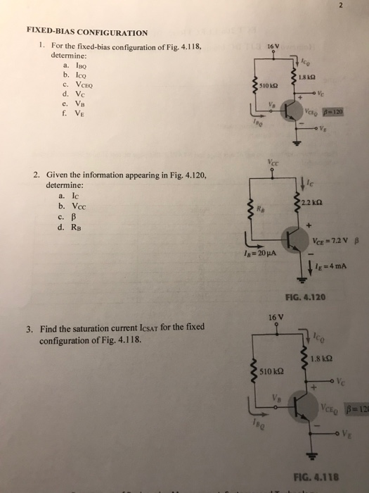 Solved FIXED-BIAS CONFIGURATION 16 V 1. For the fixed-bias | Chegg.com