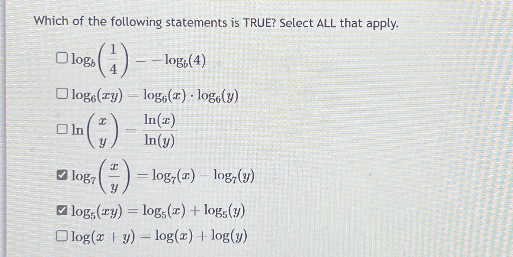 Solved Which of the following statements is TRUE? Select ALL | Chegg.com
