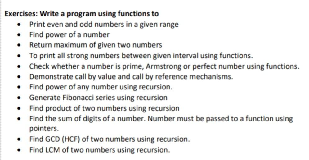 Solved Exercises Write A Program Using Functions To • Print