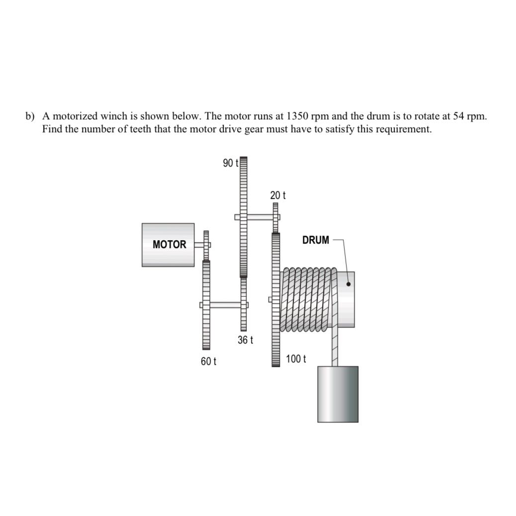 Solved b) ﻿A motorized winch is shown below. The motor runs | Chegg.com