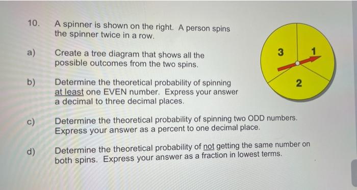 Solved 10. A spinner is shown on the right. A person spins | Chegg.com