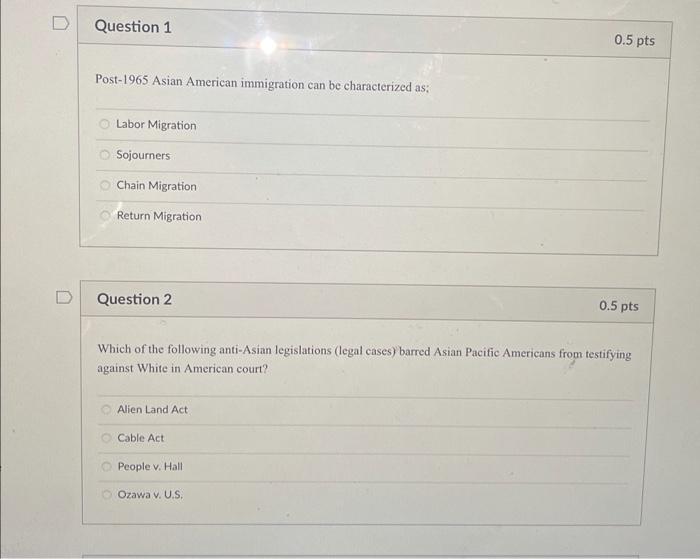 Solved Post-1965 Asian American immigration can be | Chegg.com