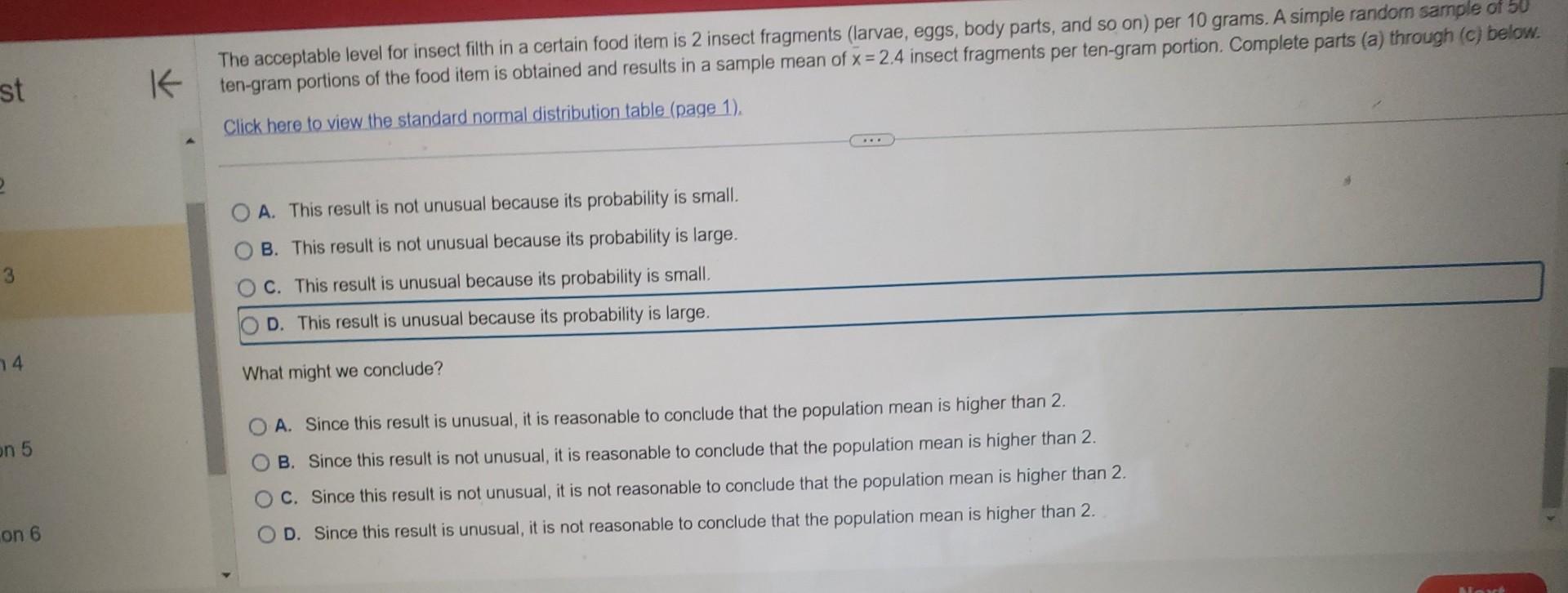 Solved The acceptable level for insect filth in a certain | Chegg.com