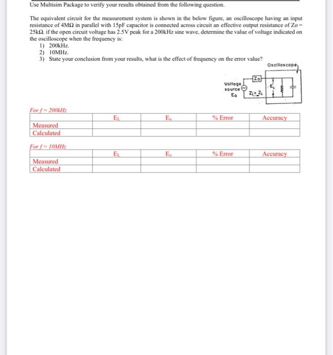 Solved Use Multisim Package to verify your results obtained | Chegg.com