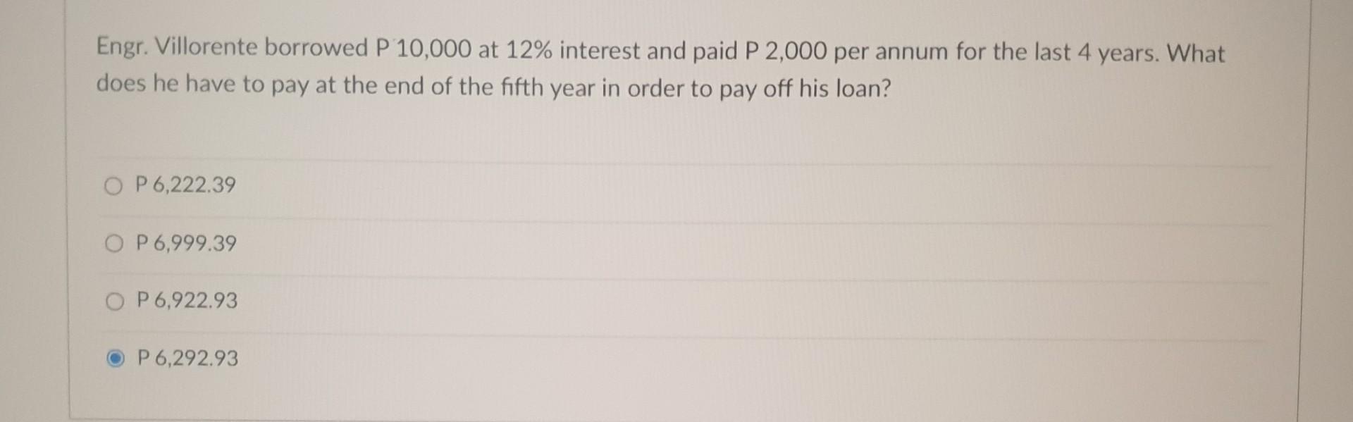 Solved Mata's firm borrows P2,000 for 6 years at 8%. At the | Chegg.com