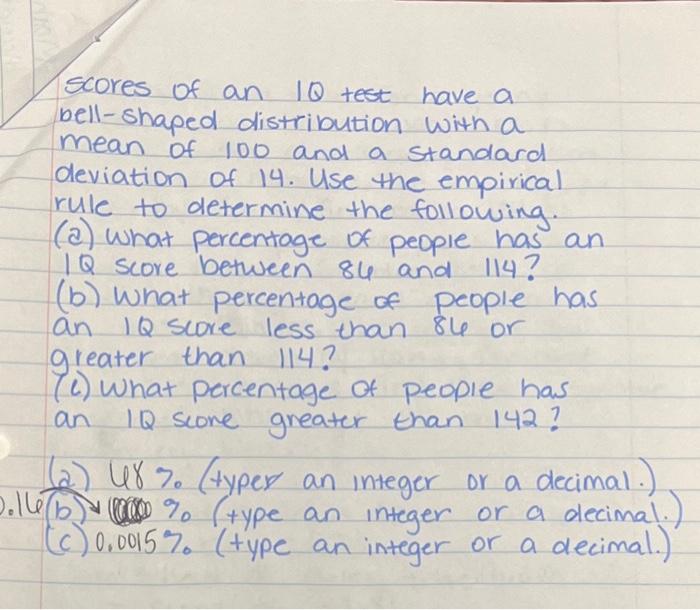Solved scores of an 10 test have a bell-shaped distribution | Chegg.com