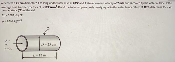 Solved Air enters a 25 cm diameter 12 m long underwater duct | Chegg.com