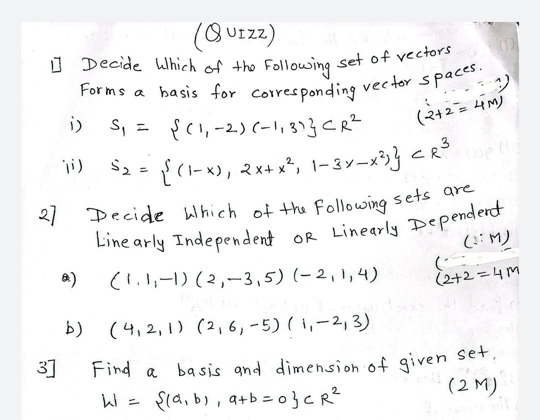 Solved 1] Decide which of the Following set of vectors Forms | Chegg.com