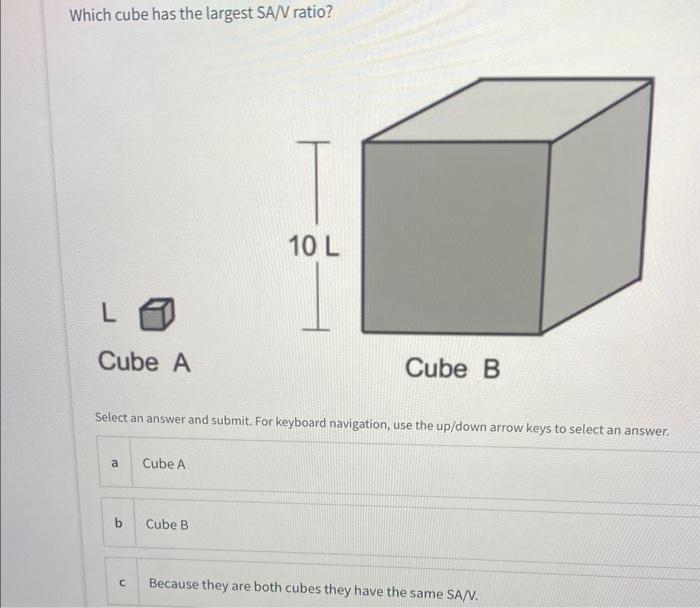 Solved Which cube has the largest SA/V ratio? Cube A Select | Chegg.com