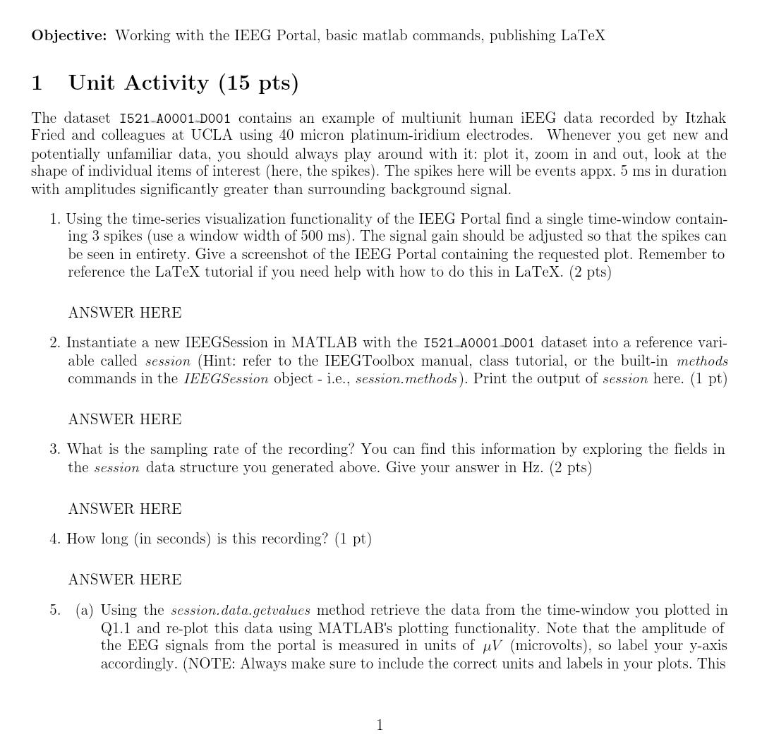 Solved Objective: Working with the IEEG Portal, basic matlab | Chegg.com