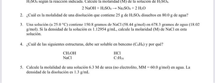 Solved H2SO4 según la reacción indicada. Calcule la | Chegg.com