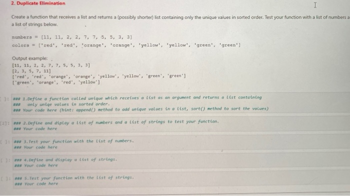 Solved 2. Duplicate Elimination I Create a function that | Chegg.com