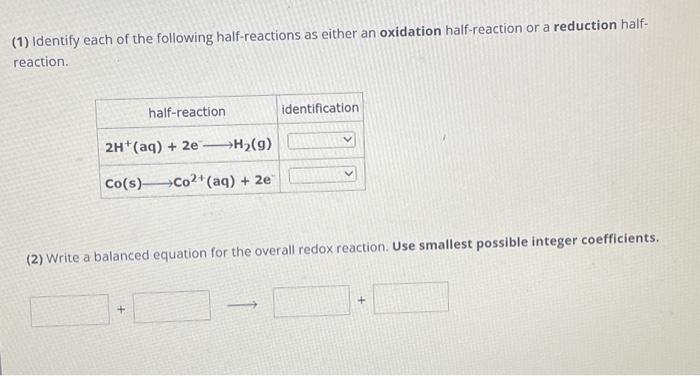 Solved (1) Identify each of the following half-reactions as | Chegg.com