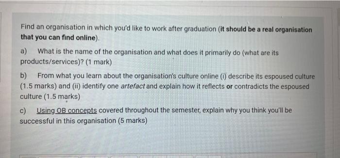 Solved Find an organisation in which you'd like to work | Chegg.com