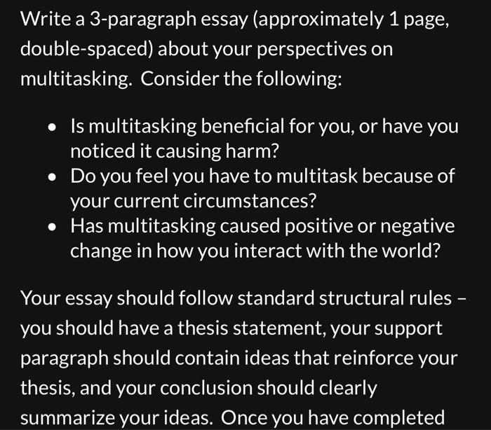 Write a 3-paragraph essay (approximately 1 page, | Chegg.com