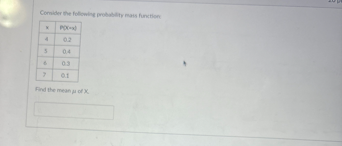 Solved Consider the following probability mass | Chegg.com