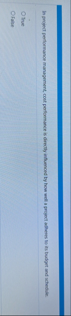 Solved In project performance management, cost performance | Chegg.com