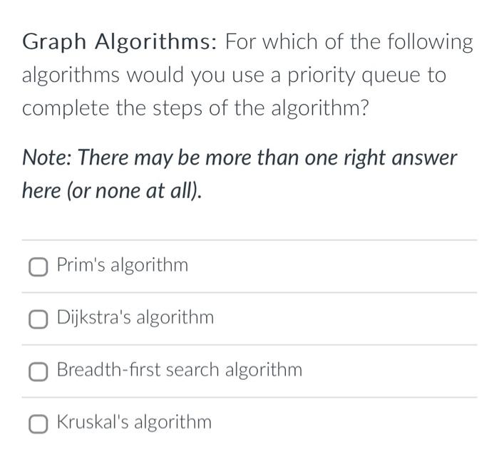 Solved Graph Algorithms: For which of the following | Chegg.com