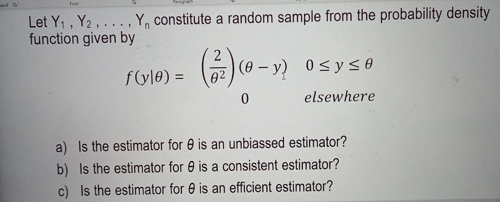 Solved Let Y1,Y2,…,Yn constitute a random sample from the | Chegg.com