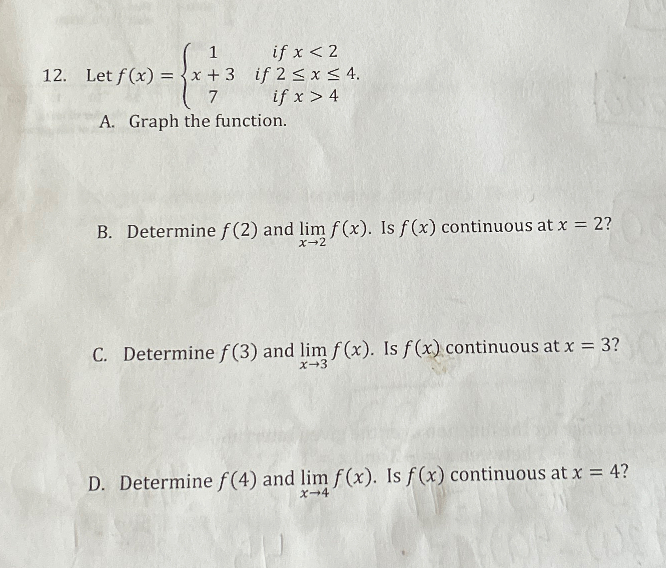 Solved Let f(x)={1 if x 4A. ﻿Graph the | Chegg.com